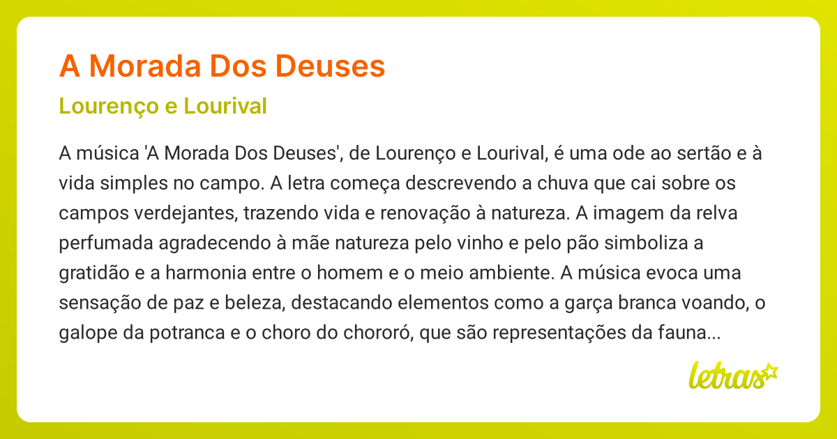 Significado da música A MORADA DOS DEUSES (Lourenço e Lourival ...