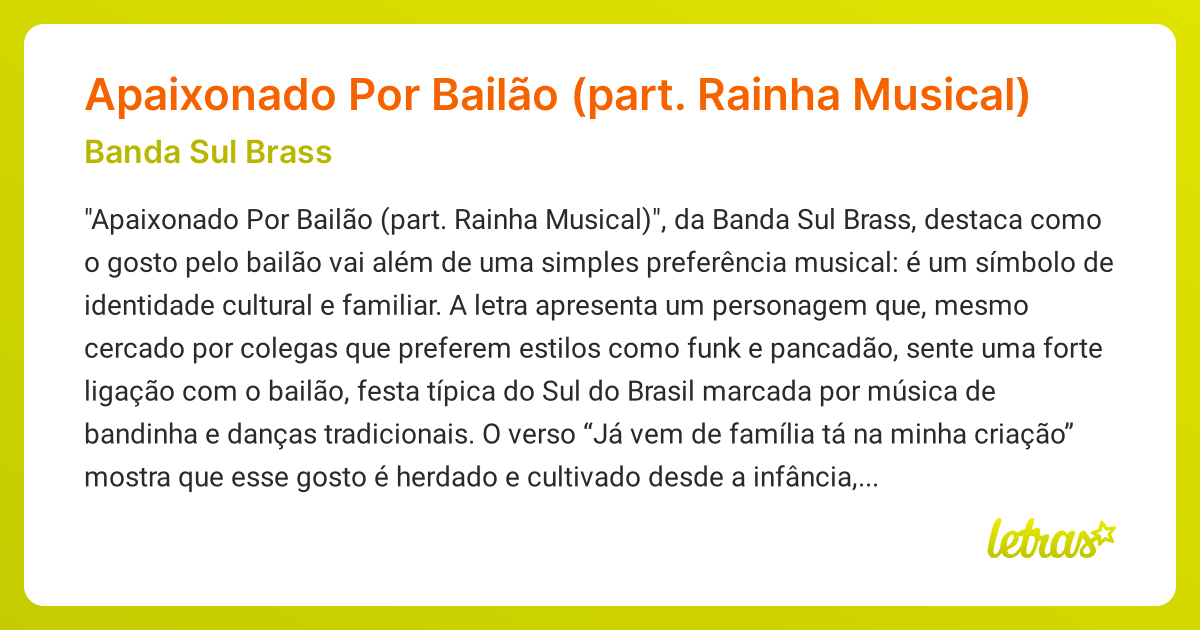 Significado da música Apaixonado Por Bailão (part. Rainha Musical ...