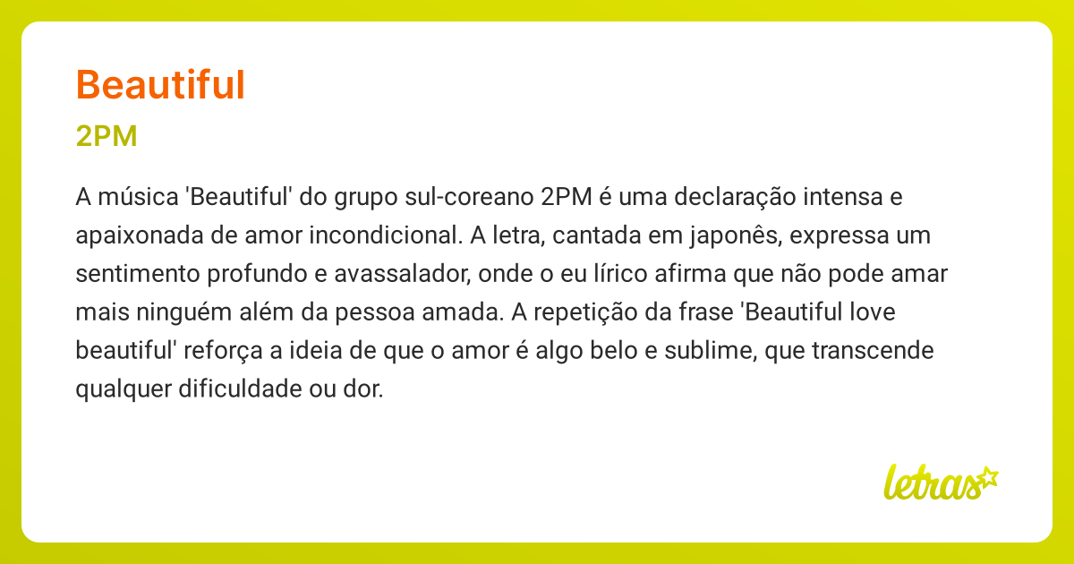 Significado da música BEAUTIFUL (2PM) - LETRAS.MUS.BR