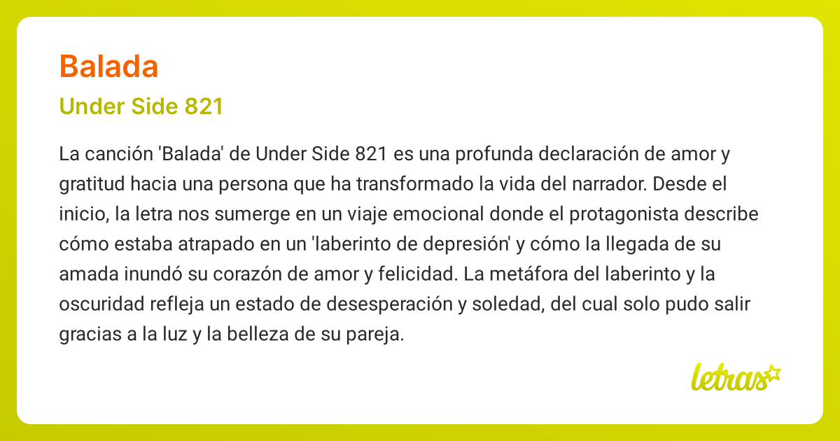 Significado de la canción BALADA (Under Side 821) - LETRAS.COM
