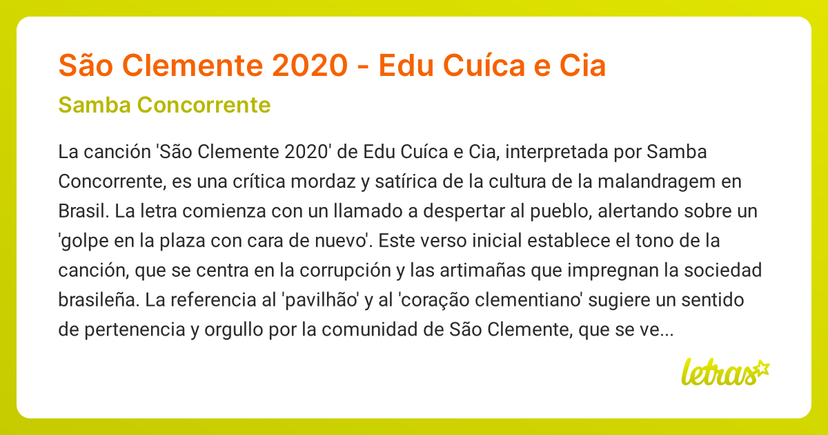 Significado de la canción São Clemente 2020 - Edu Cuíca e Cia (Samba ...