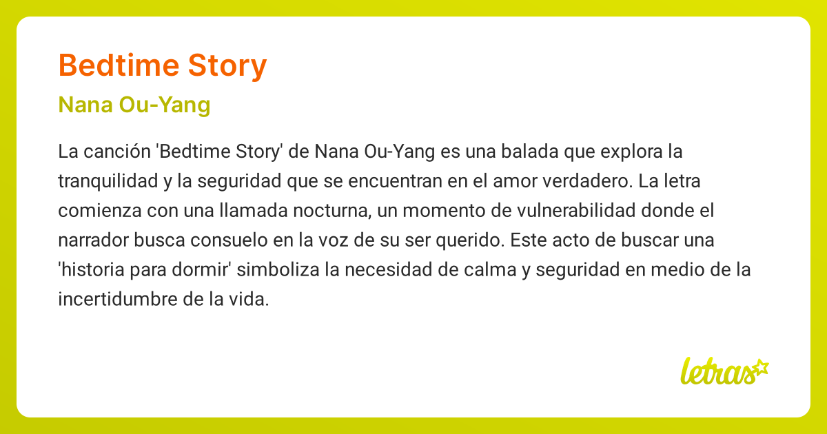 Significado de la canción BEDTIME STORY (Nana Ou-Yang) - LETRAS.COM