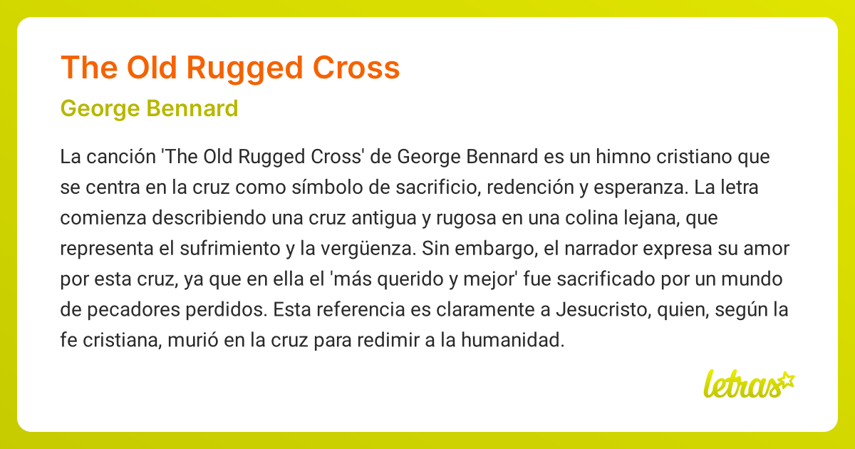 Significado de la canción THE OLD RUGGED CROSS (George Bennard) - LETRAS.COM
