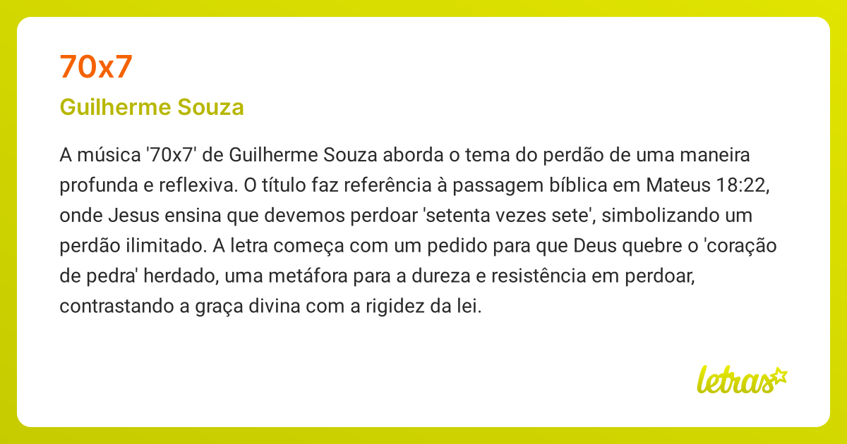Significado da música 70X7 (Guilherme Souza) - LETRAS.MUS.BR