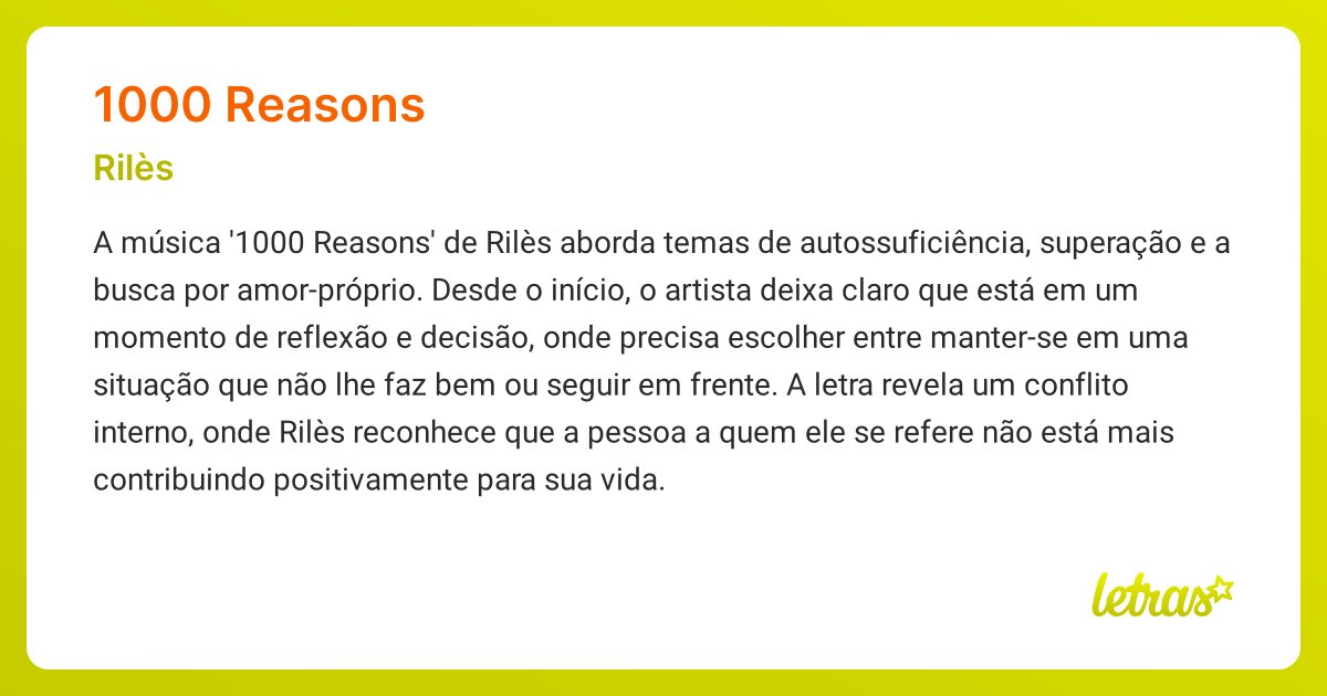 Significado da música 1000 REASONS (Rilès) - LETRAS.MUS.BR
