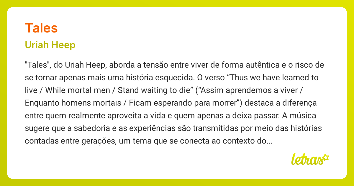 Significado da música TALES (Uriah Heep) - LETRAS.MUS.BR