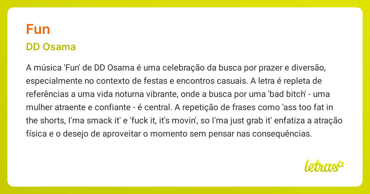 Significado da música FUN (DD Osama) - LETRAS.MUS.BR