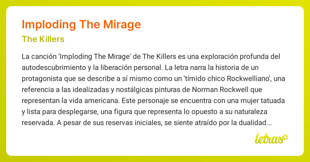 Significado de la canción IMPLODING THE MIRAGE (The Killers) - LETRAS.COM