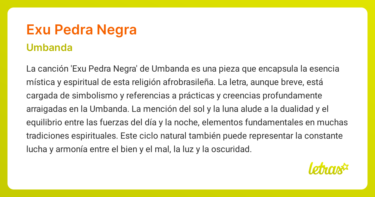 Significado de la canción EXU PEDRA NEGRA (Umbanda) - LETRAS.COM
