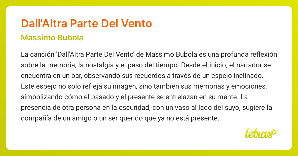 Significado de la canción DALL'ALTRA PARTE DEL VENTO (Massimo Bubola ...
