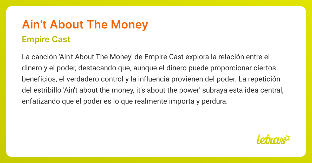 Significado de la canción AIN'T ABOUT THE MONEY (Empire Cast) - LETRAS.COM
