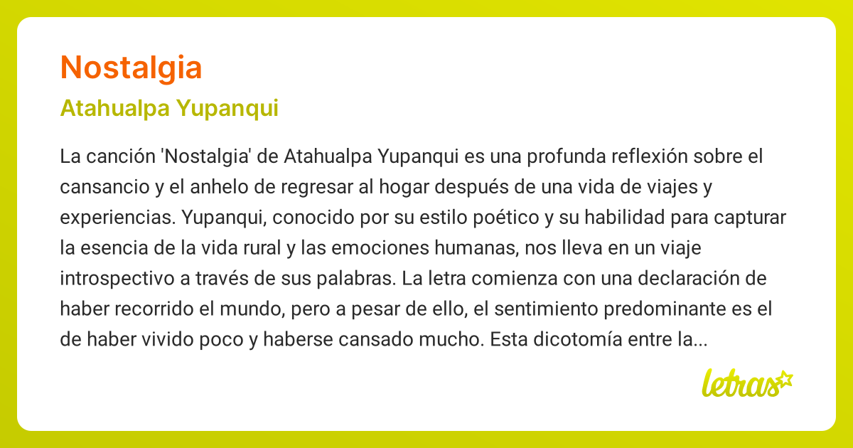 Significado de la canción NOSTALGIA (Atahualpa Yupanqui) - LETRAS.COM