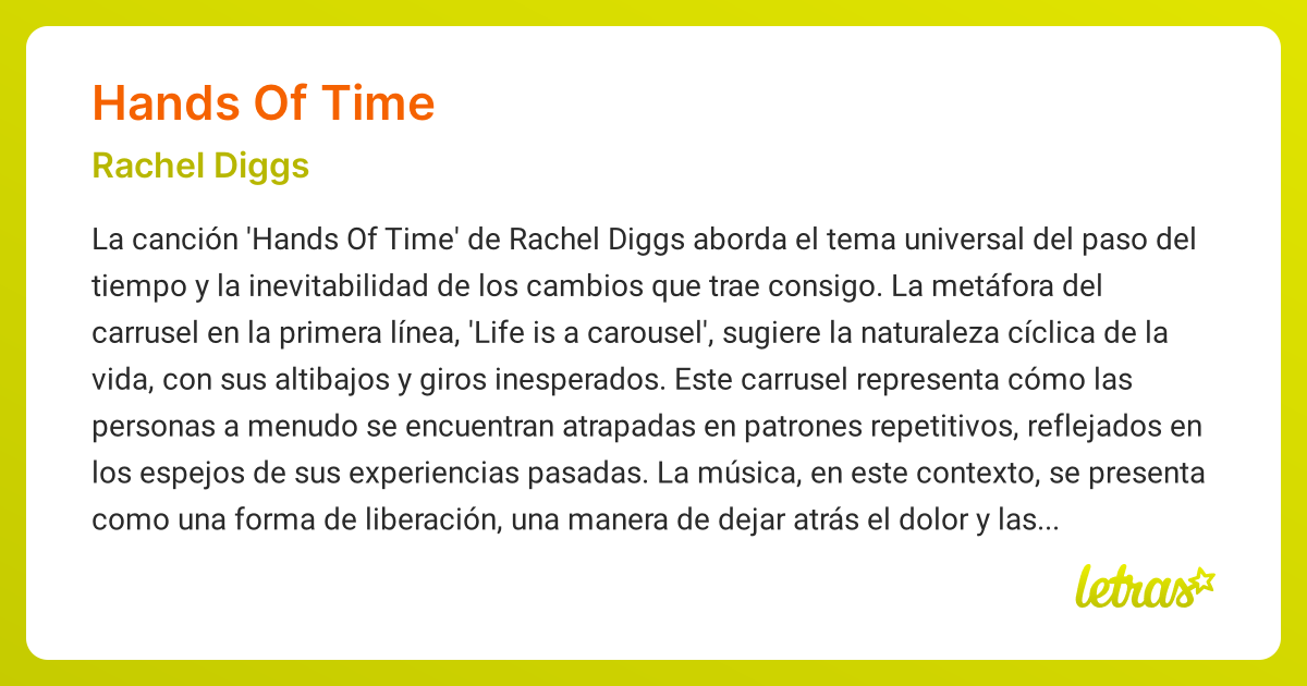 Significado de la canción HANDS OF TIME (Rachel Diggs) - LETRAS.COM