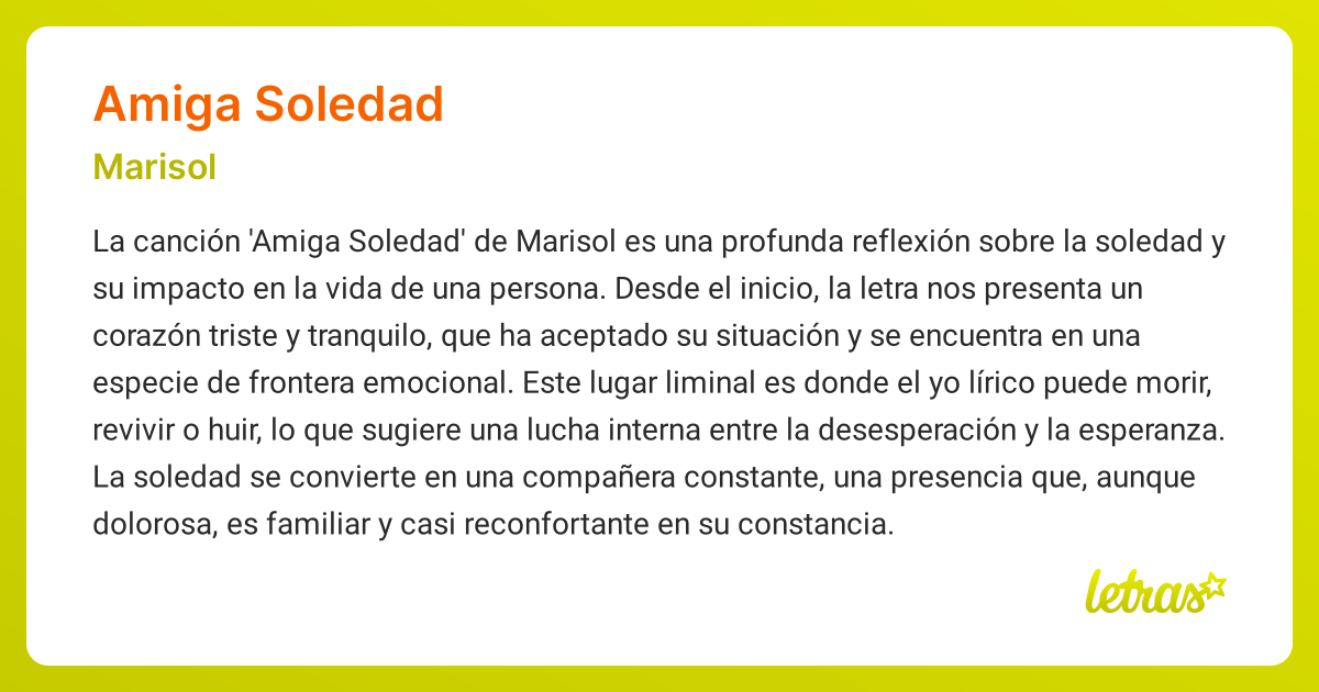 Significado de la canción AMIGA SOLEDAD (Marisol) - LETRAS.COM