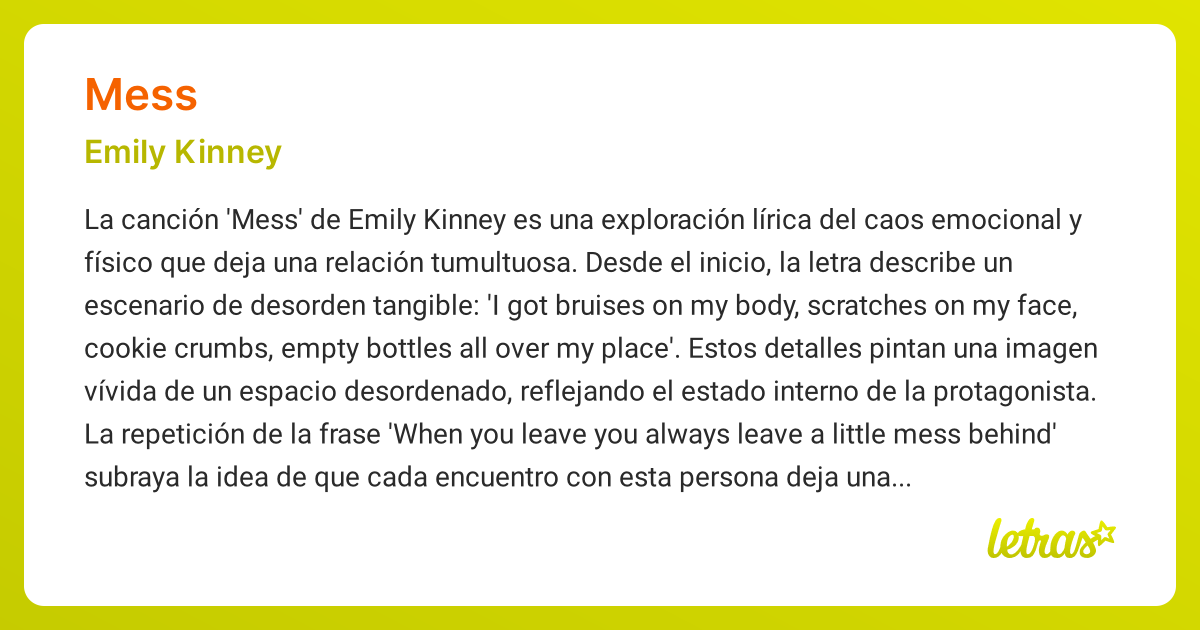 Significado de la canción MESS (Emily Kinney) - LETRAS.COM