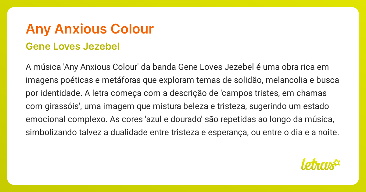 Significado da música ANY ANXIOUS COLOUR (Gene Loves Jezebel) - LETRAS ...