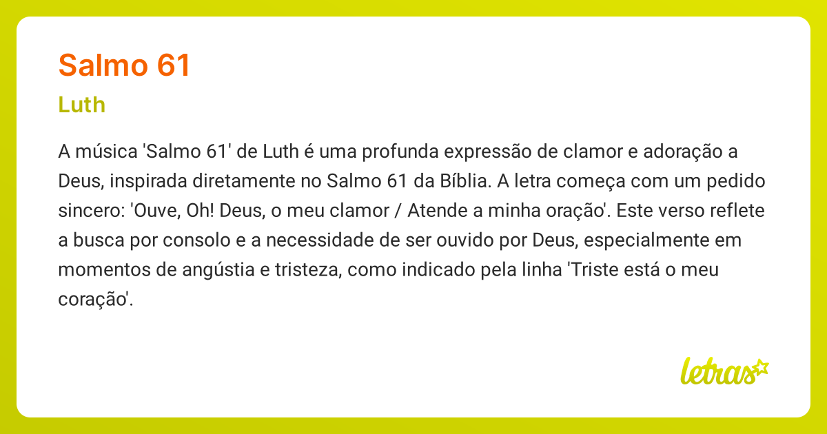 Significado da música SALMO 61 (Luth) - LETRAS.MUS.BR