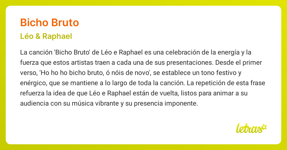 Significado de la canción BICHO BRUTO (Léo & Raphael) - LETRAS.COM