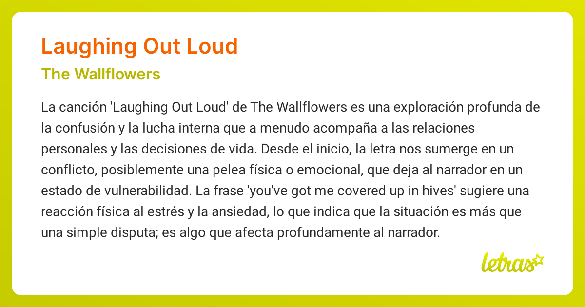 Significado de la canción LAUGHING OUT LOUD (The Wallflowers) - LETRAS.COM