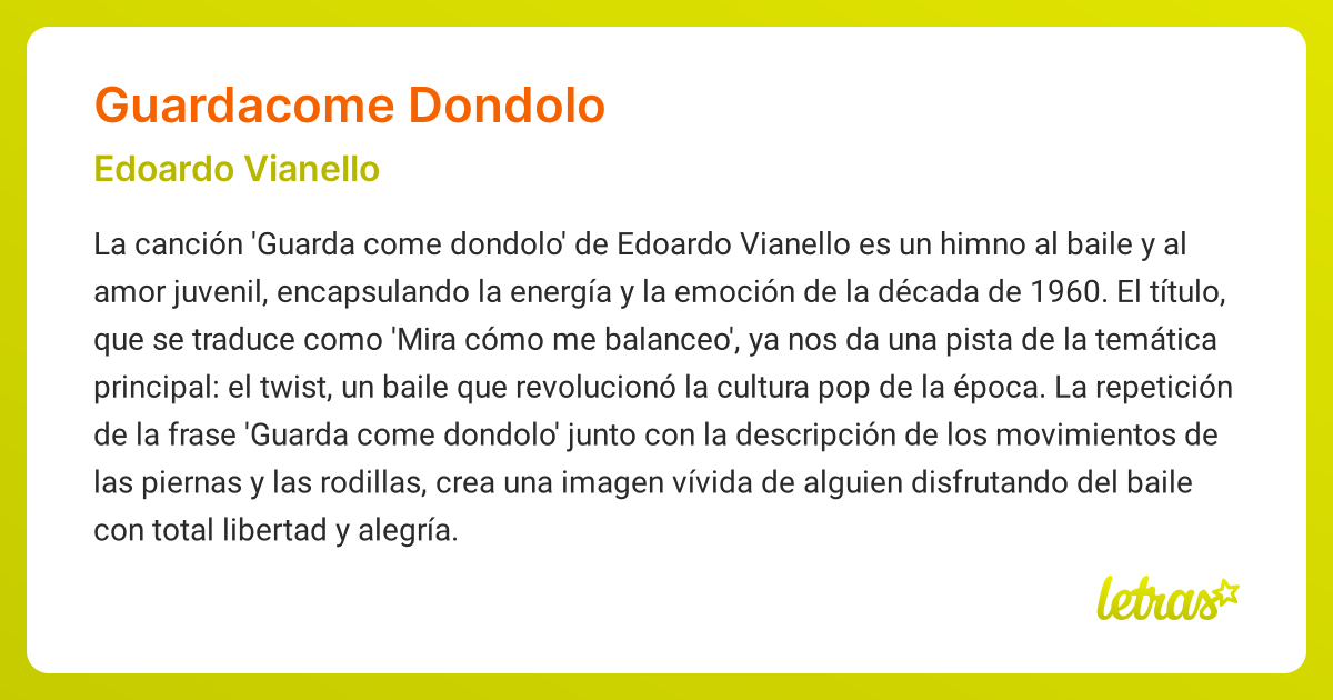 Significado de la canción GUARDACOME DONDOLO (Edoardo Vianello ...