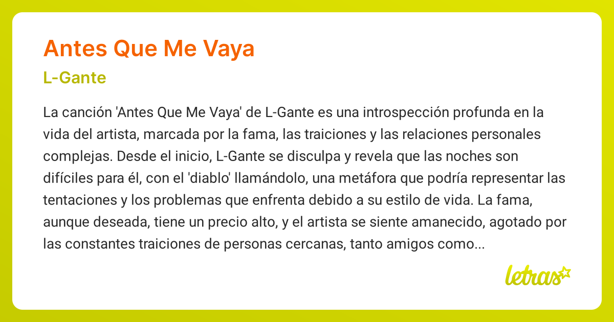 Significado de la canción ANTES QUE ME VAYA (L-Gante) - LETRAS.COM