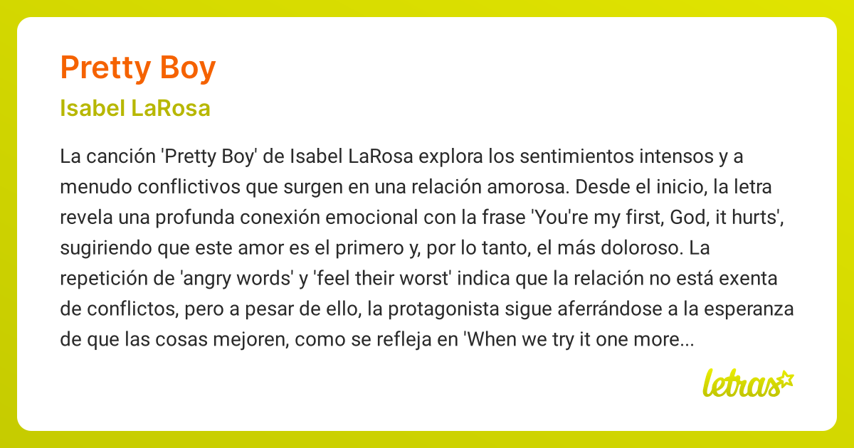 Significado de la canción PRETTY BOY (Isabel LaRosa) - LETRAS.COM