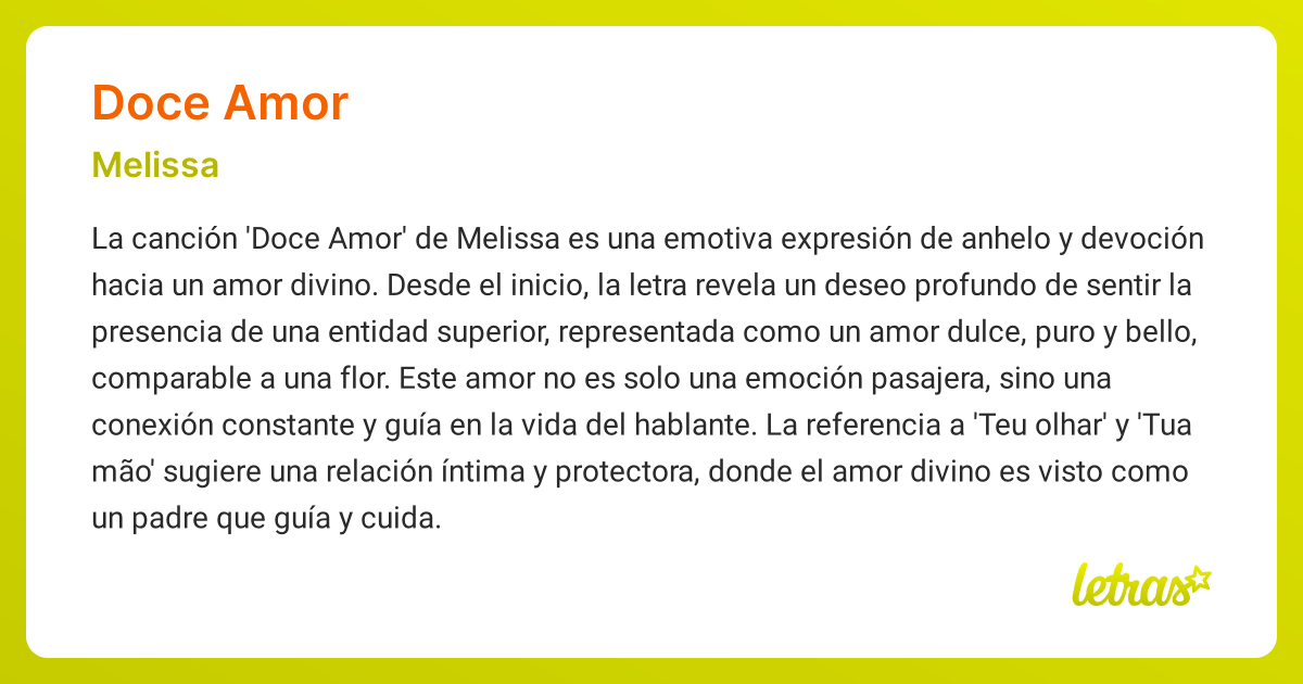 Significado de la canción DOCE AMOR (Melissa) - LETRAS.COM