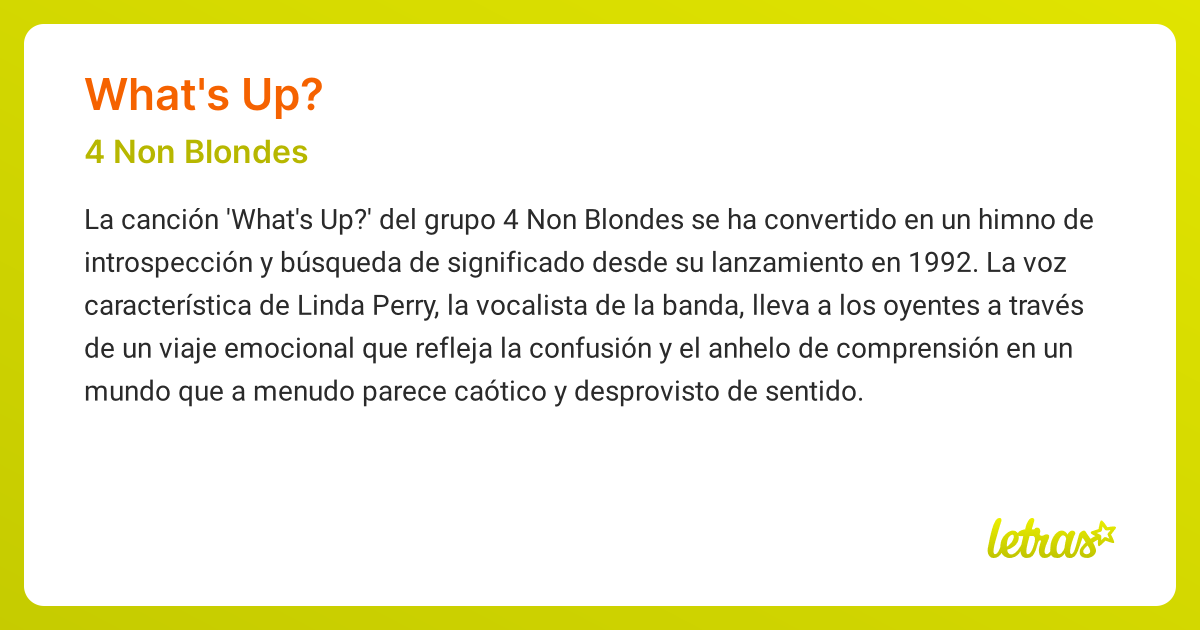 Significado de la canción WHAT'S UP? (4 Non Blondes) - LETRAS.COM