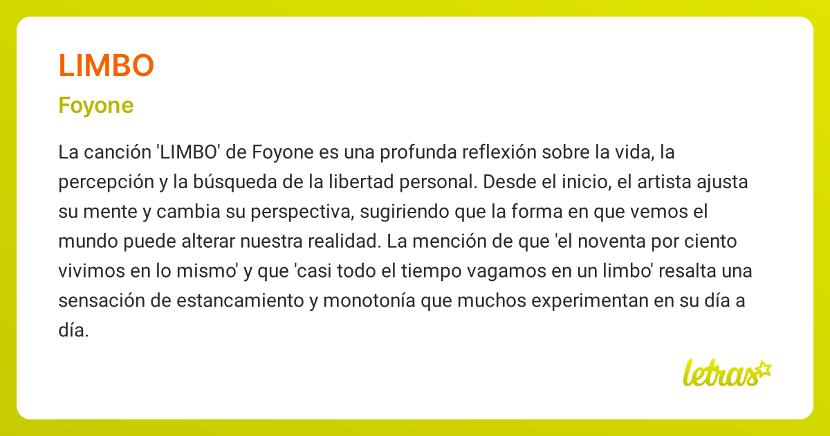 Significado de la canción LIMBO (Foyone) - LETRAS.COM