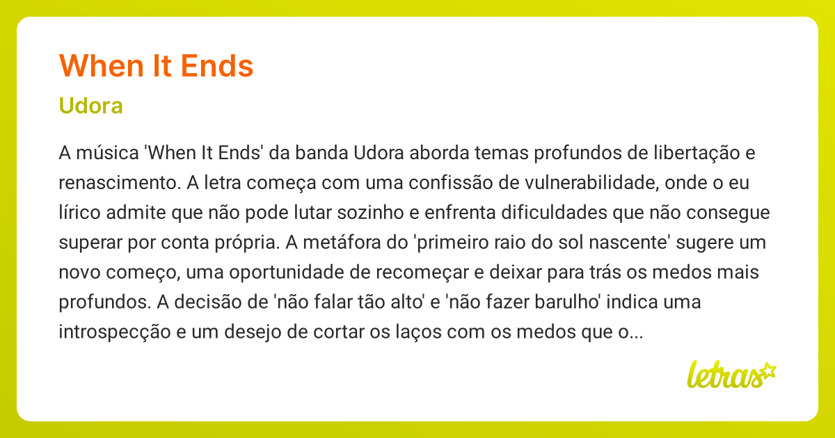 Significado da música WHEN IT ENDS (Udora) - LETRAS.MUS.BR