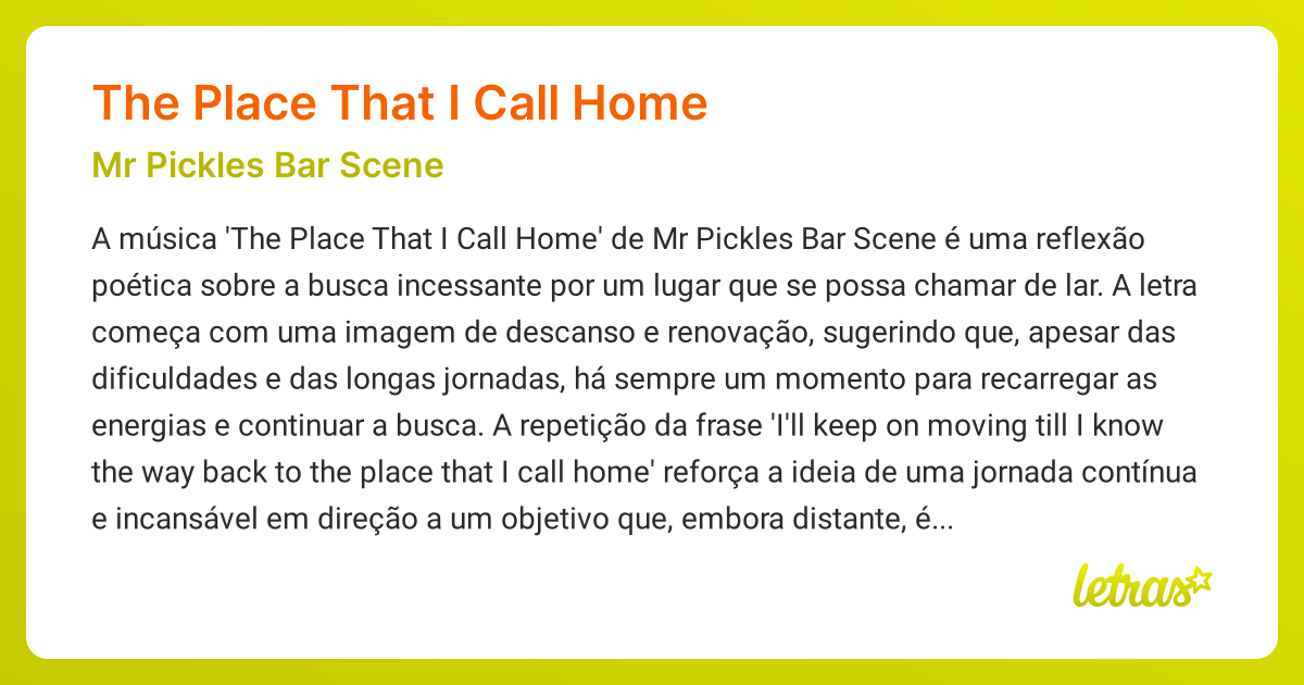 Significado da música THE PLACE THAT I CALL HOME (Mr Pickles Bar Scene ...