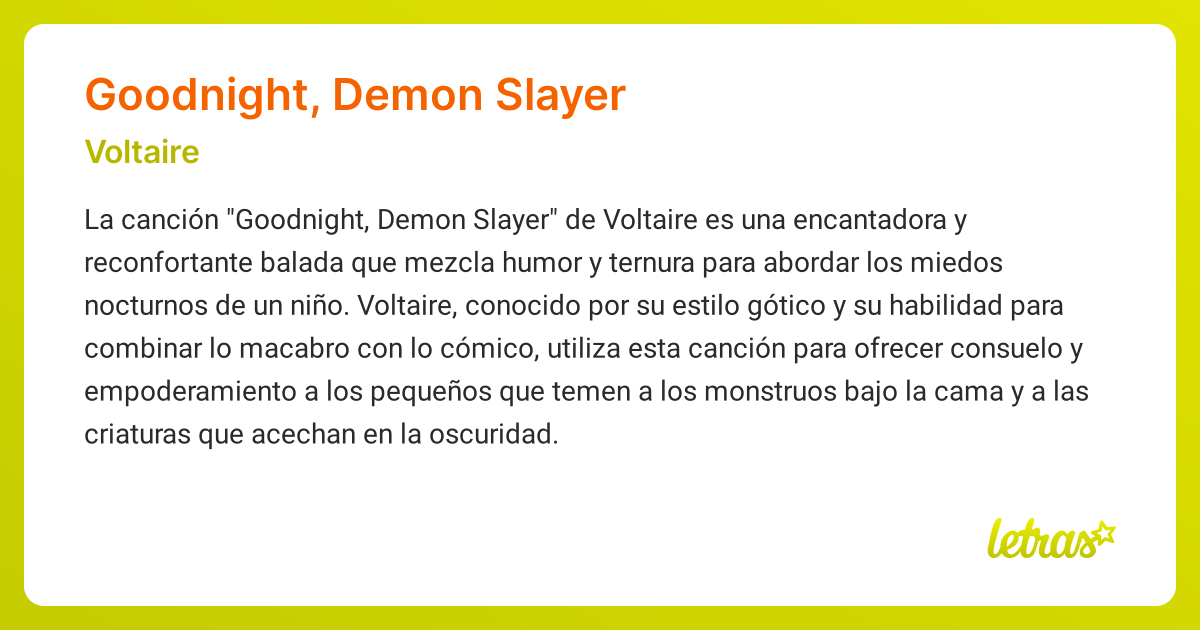 Significado de la canción GOODNIGHT, DEMON SLAYER (Voltaire) - LETRAS.COM