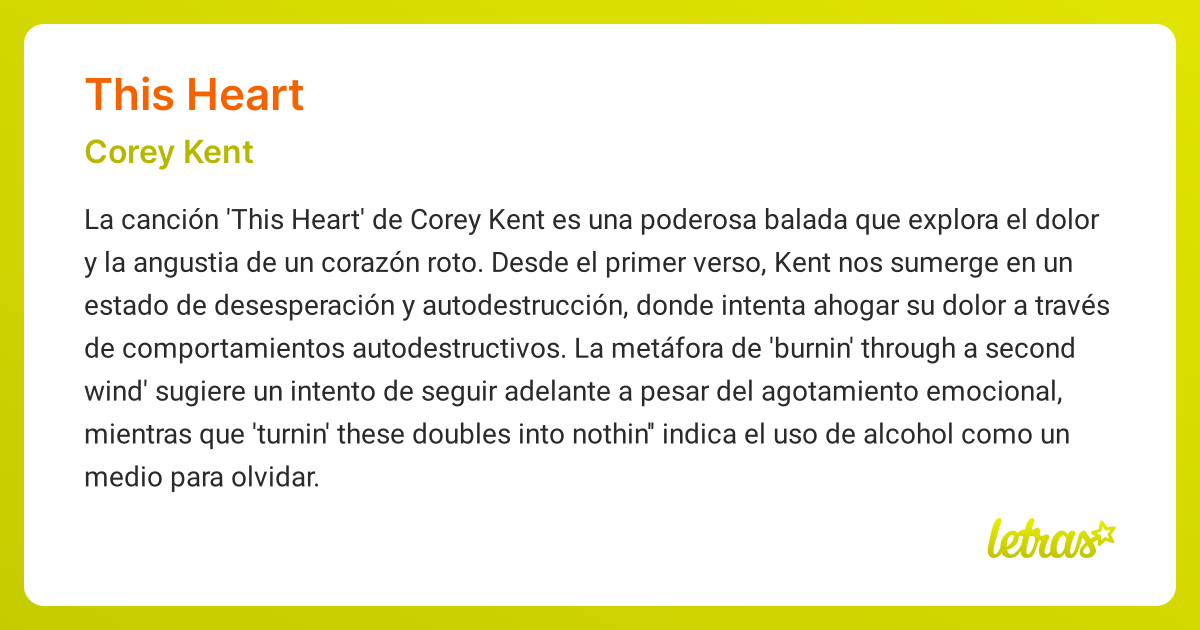 Significado de la canción THIS HEART (Corey Kent) - LETRAS.COM