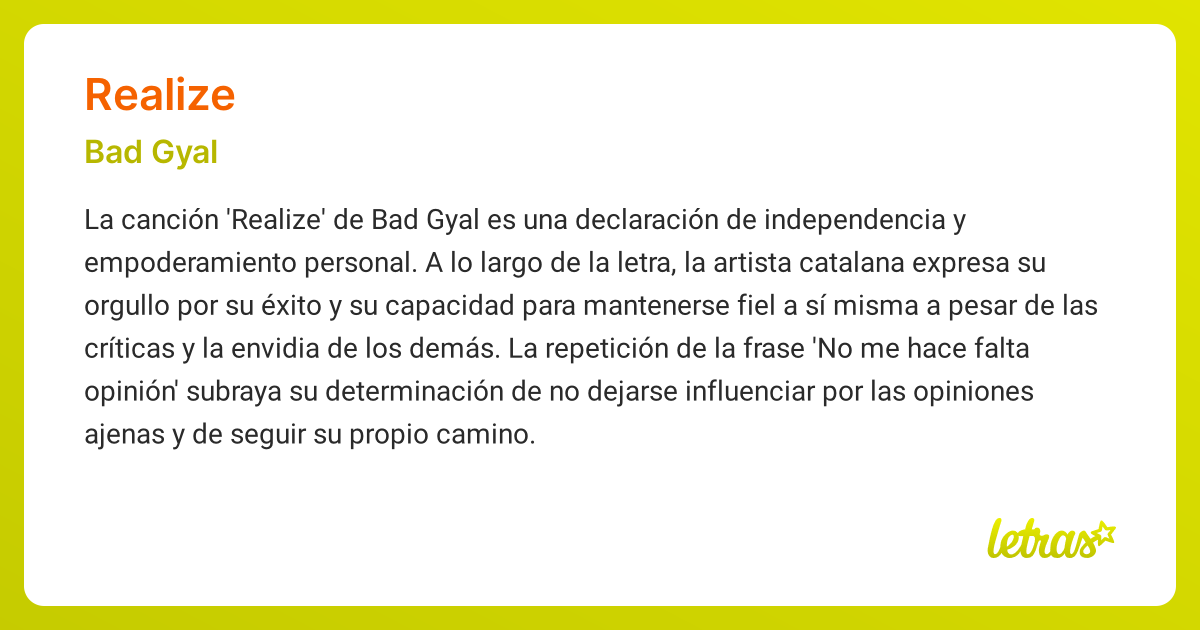 Significado de la canción REALIZE (Bad Gyal) - LETRAS.COM