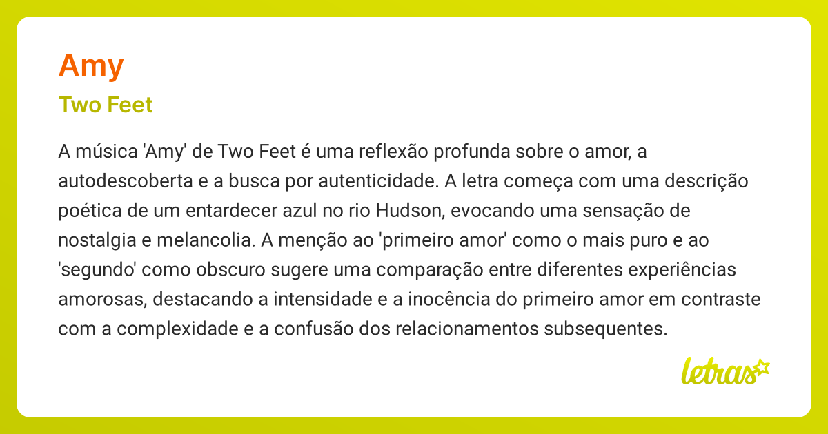 Significado da música AMY (Two Feet) - LETRAS.MUS.BR
