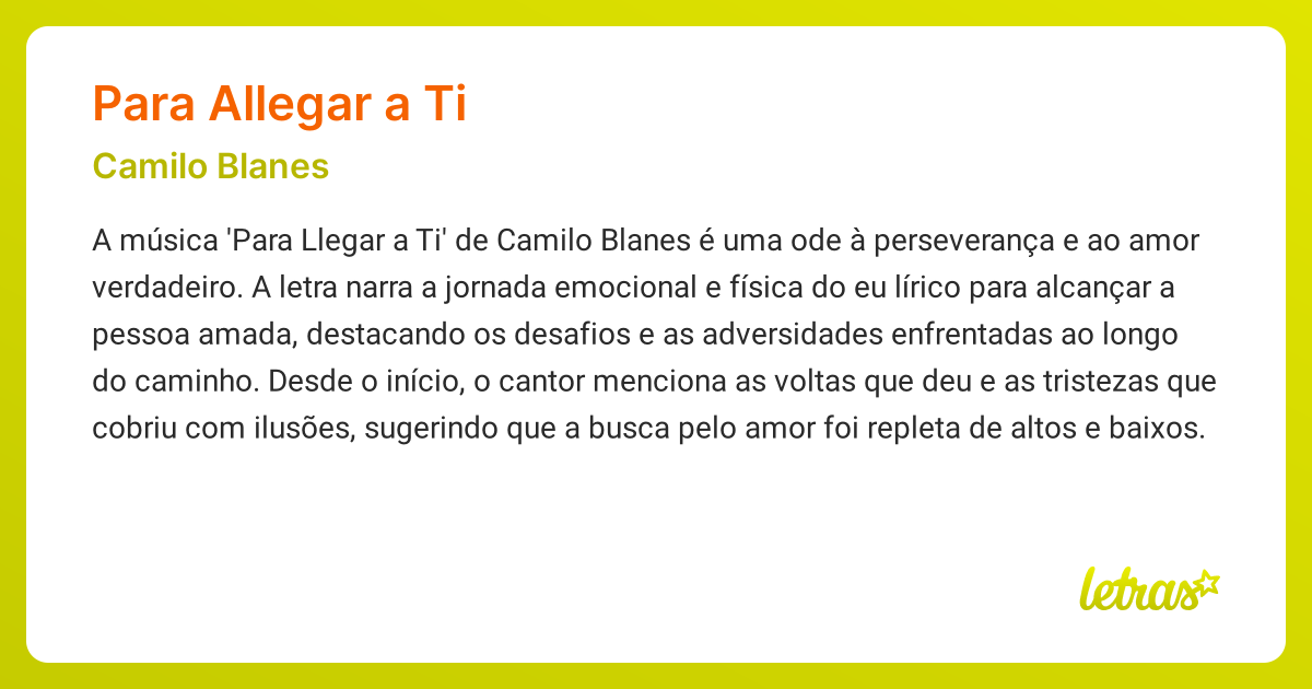 Significado da música PARA ALLEGAR A TI (Camilo Blanes) - LETRAS.MUS.BR