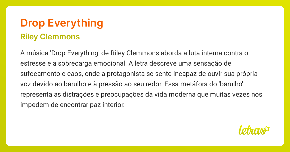 Significado da música DROP EVERYTHING (Riley Clemmons) - LETRAS.MUS.BR