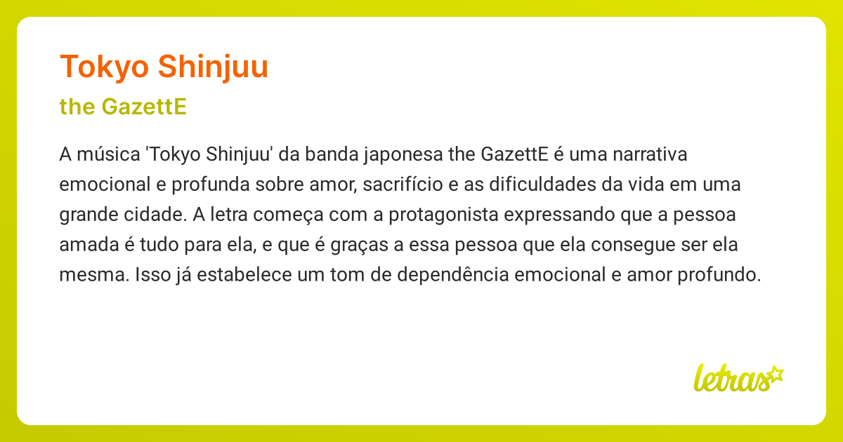 Significado da música TOKYO SHINJUU (the GazettE) - LETRAS.MUS.BR