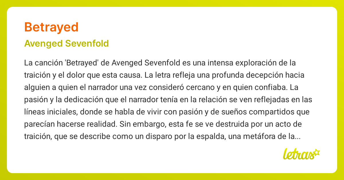 Significado de la canción BETRAYED (Avenged Sevenfold) - LETRAS.COM