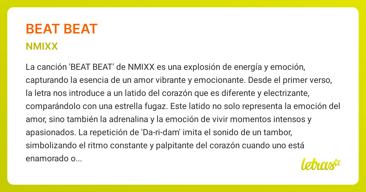 Significado de la canción BEAT BEAT (NMIXX) - LETRAS.COM