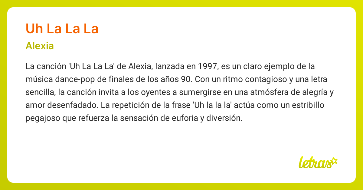 Significado de la canción UH LA LA LA (Alexia) - LETRAS.COM