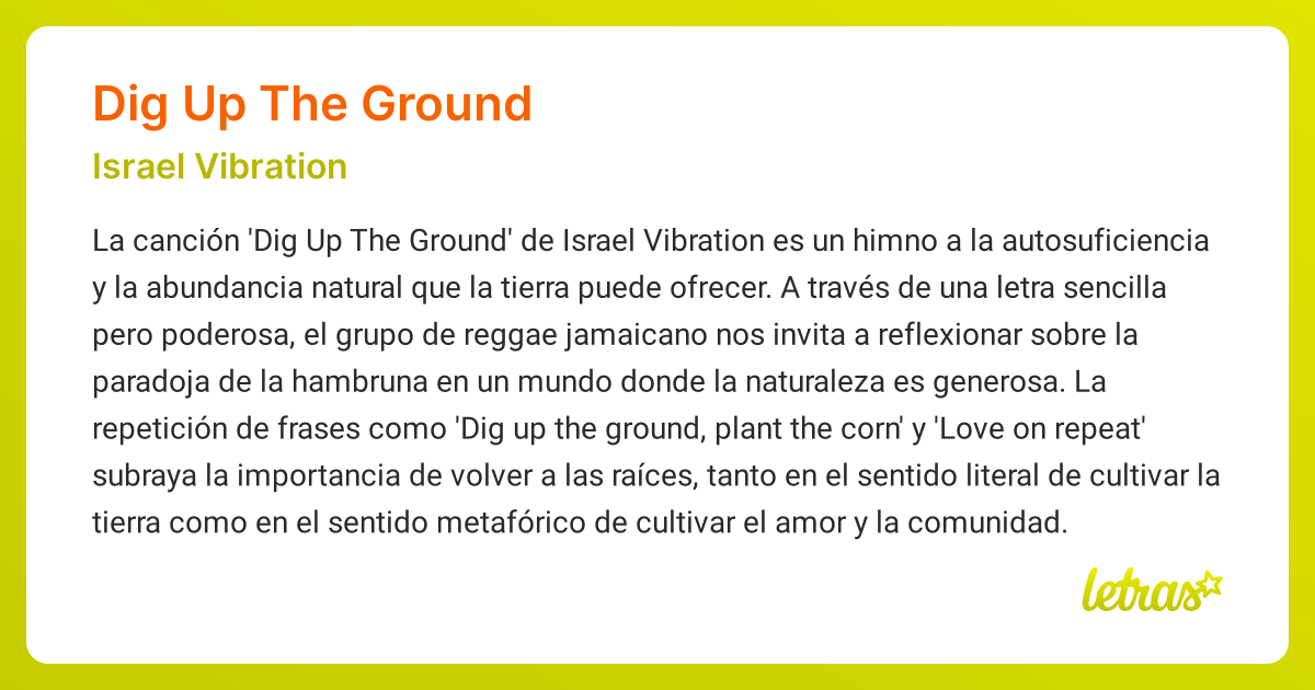 Significado de la canción DIG UP THE GROUND (Israel Vibration) - LETRAS.COM