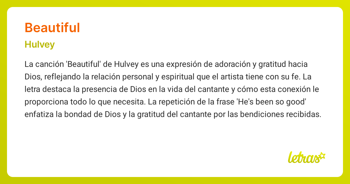 Significado de la canción BEAUTIFUL (Hulvey) - LETRAS.COM