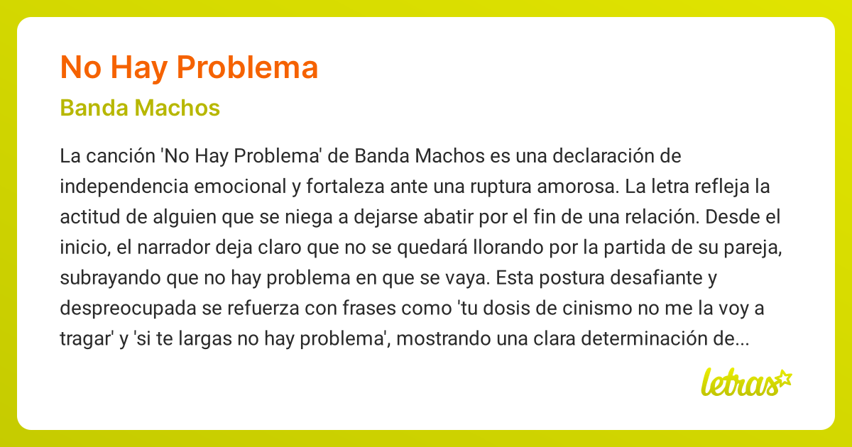 Significado de la canción NO HAY PROBLEMA (Banda Machos) - LETRAS.COM