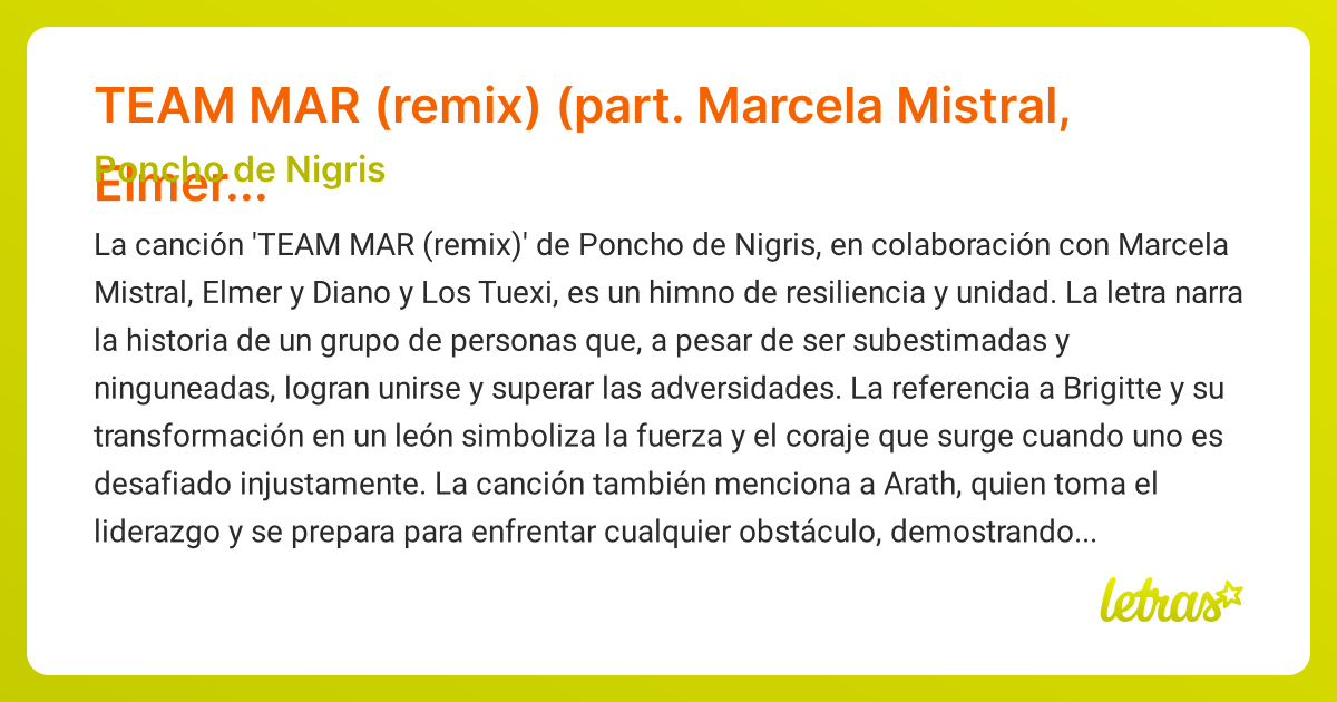 Significado de la canción TEAM MAR (remix) (part. Marcela Mistral ...