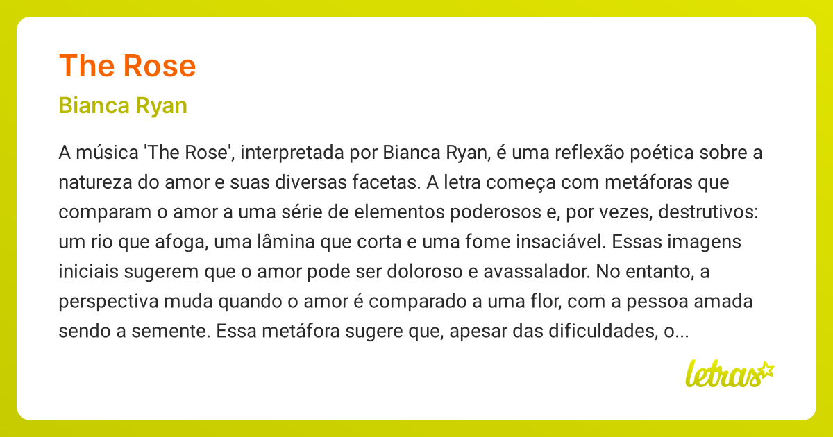 Significado da música THE ROSE (Bianca Ryan) - LETRAS.MUS.BR