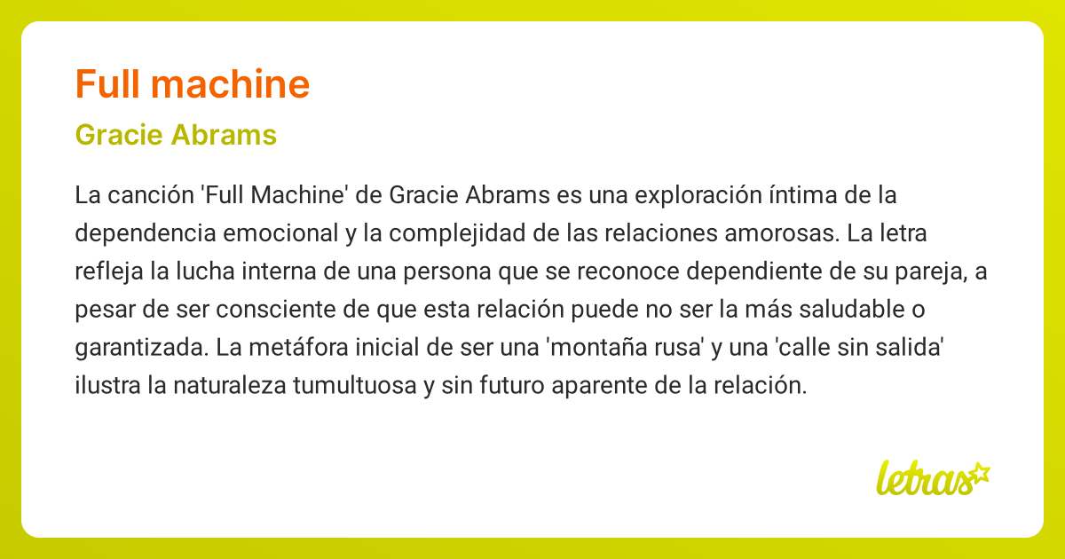 Significado de la canción FULL MACHINE (Gracie Abrams) - LETRAS.COM