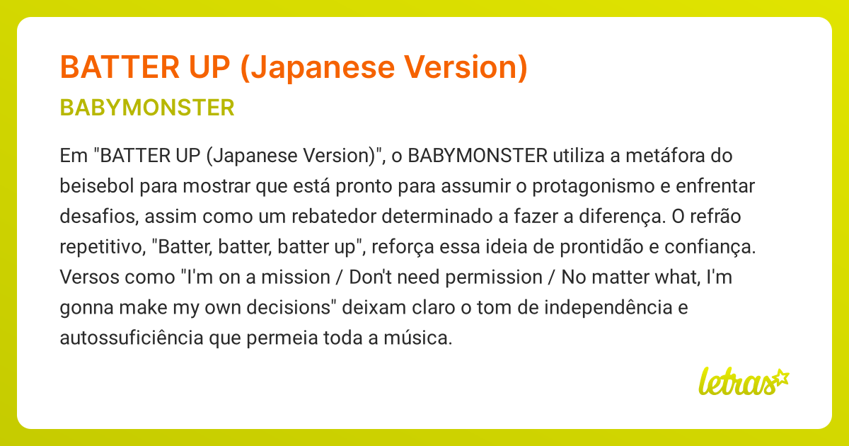 Significado da música BATTER UP (JAPANESE VERSION) (BABYMONSTER ...