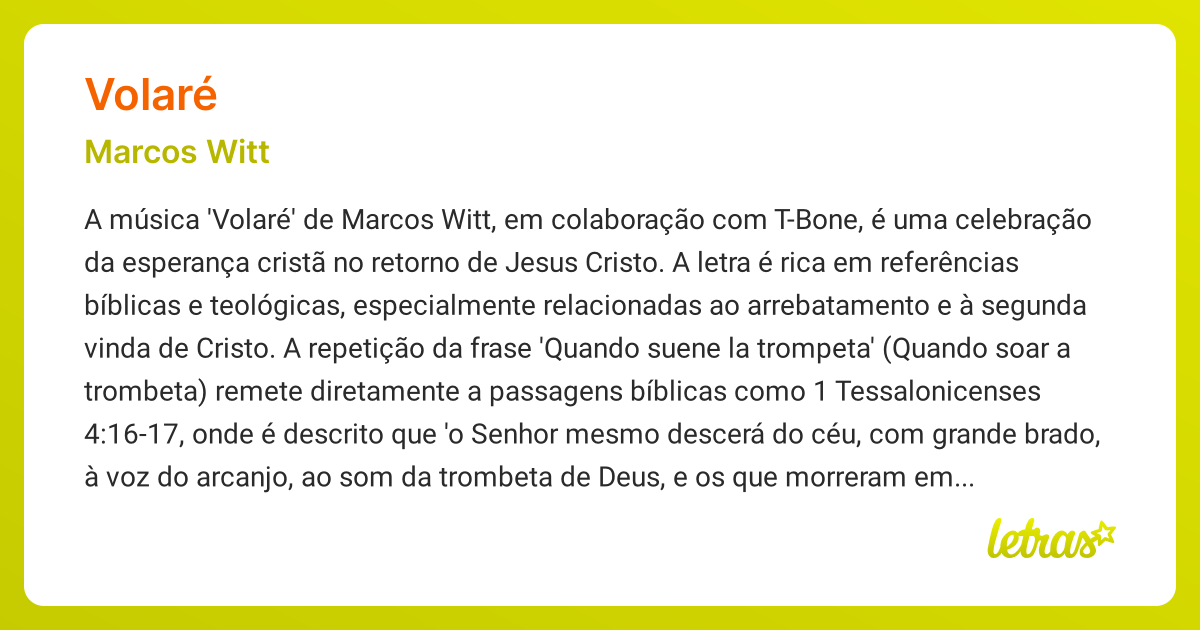 Significado da música VOLARÉ (Marcos Witt) - LETRAS.MUS.BR