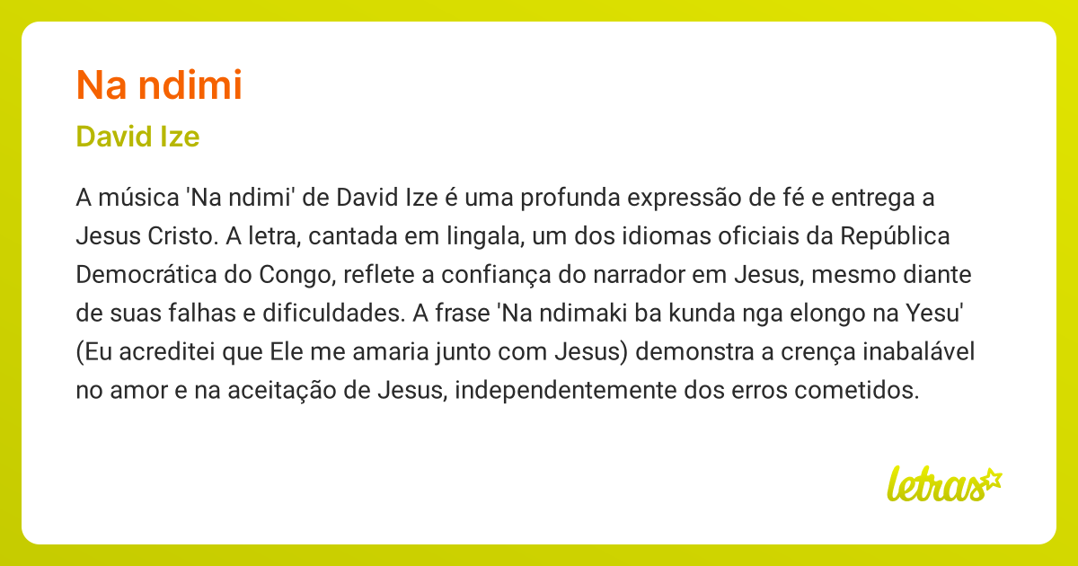 Significado da música NA NDIMI (David Ize) - LETRAS.MUS.BR